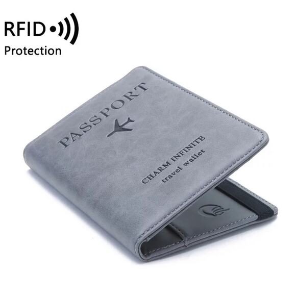 Bags | New Gray Faux Leather Rfid Protection Passport Cover Card Holder ...